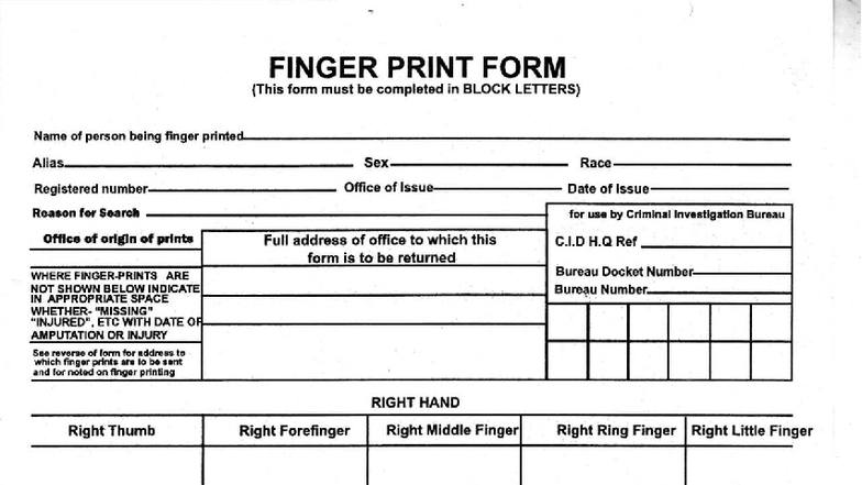 Fingerprint Form - Criminal Investigation Bureau (C.C.B) - Studocu