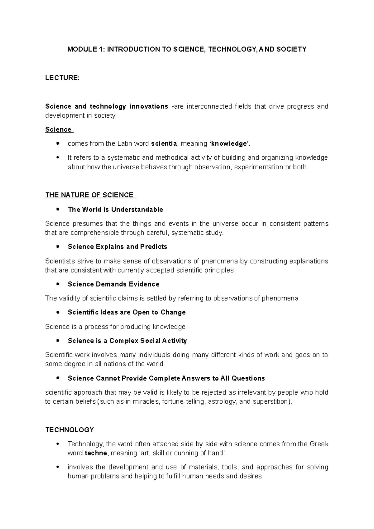 STS Lecture Notes: Modules on Science, Technology, and Society - Studocu