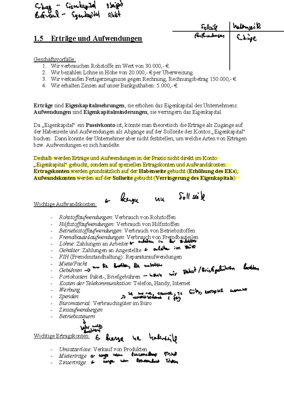 04 BWL Erträge und Aufwendungen: Geschäftsvorfälle und Konten - Studocu