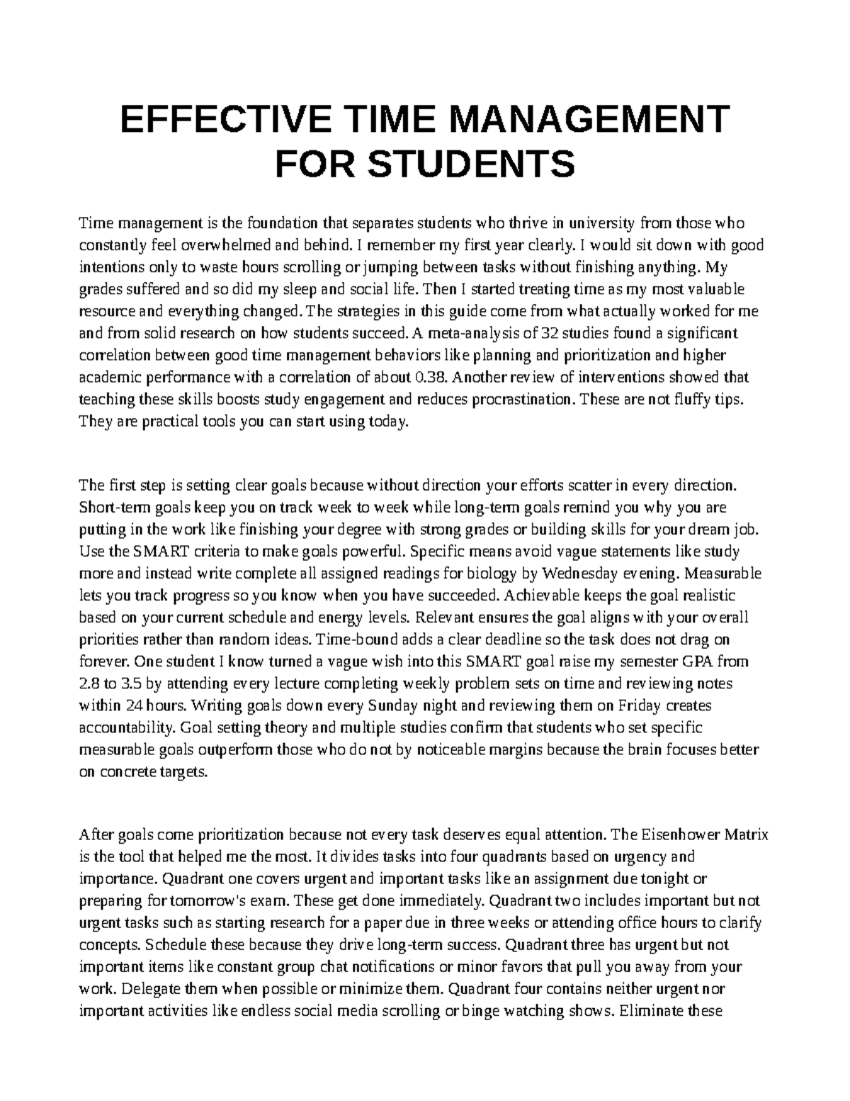 Effective Time Management Strategies for Students: A Comprehensive ...