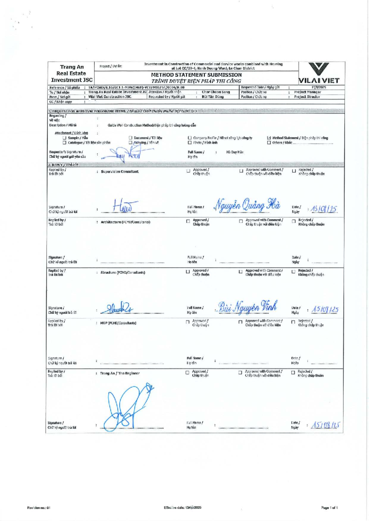 MSS-0004: Method Statement for Guide Wall Construction at Trang An ...