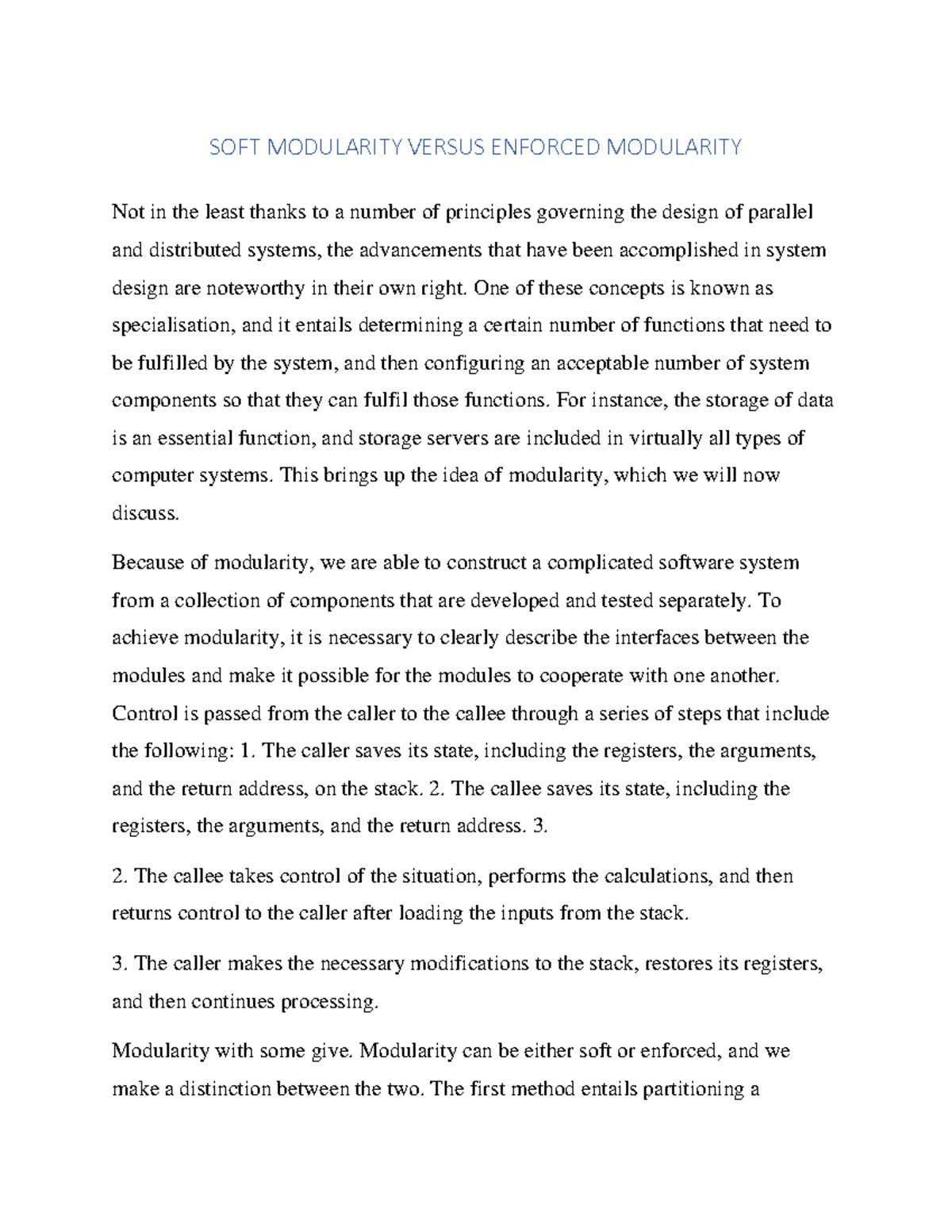 SOFT Modularity vs Enforced Modularity: Principles & Challenges - Studocu