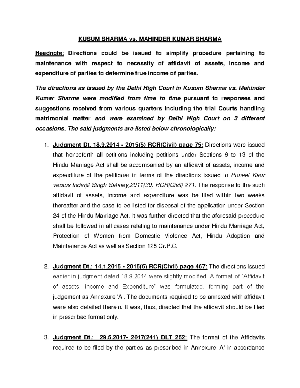 Affidavit of Assets, Income & Expenditure in Matrimonial Cases (KUSUM ...