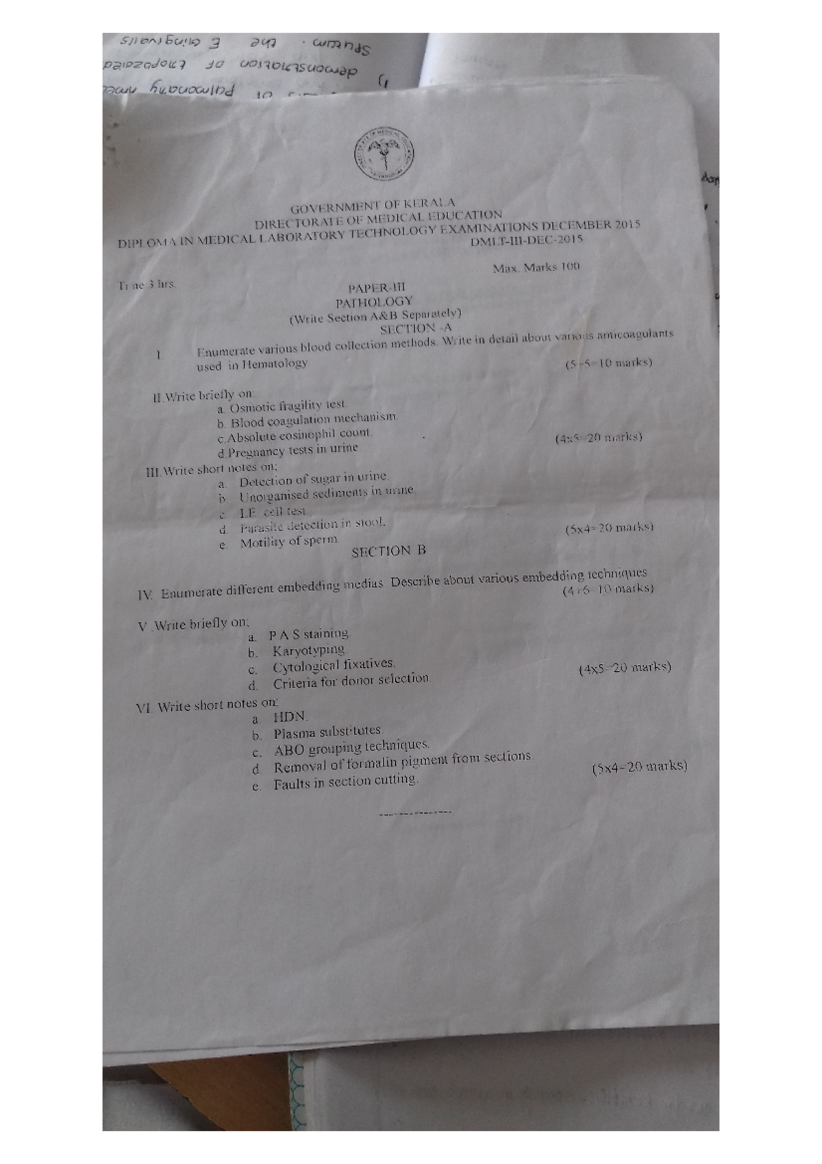 D.M.L.T. Exam Papers: Pathology, Clinical Pathology & Hematology ...