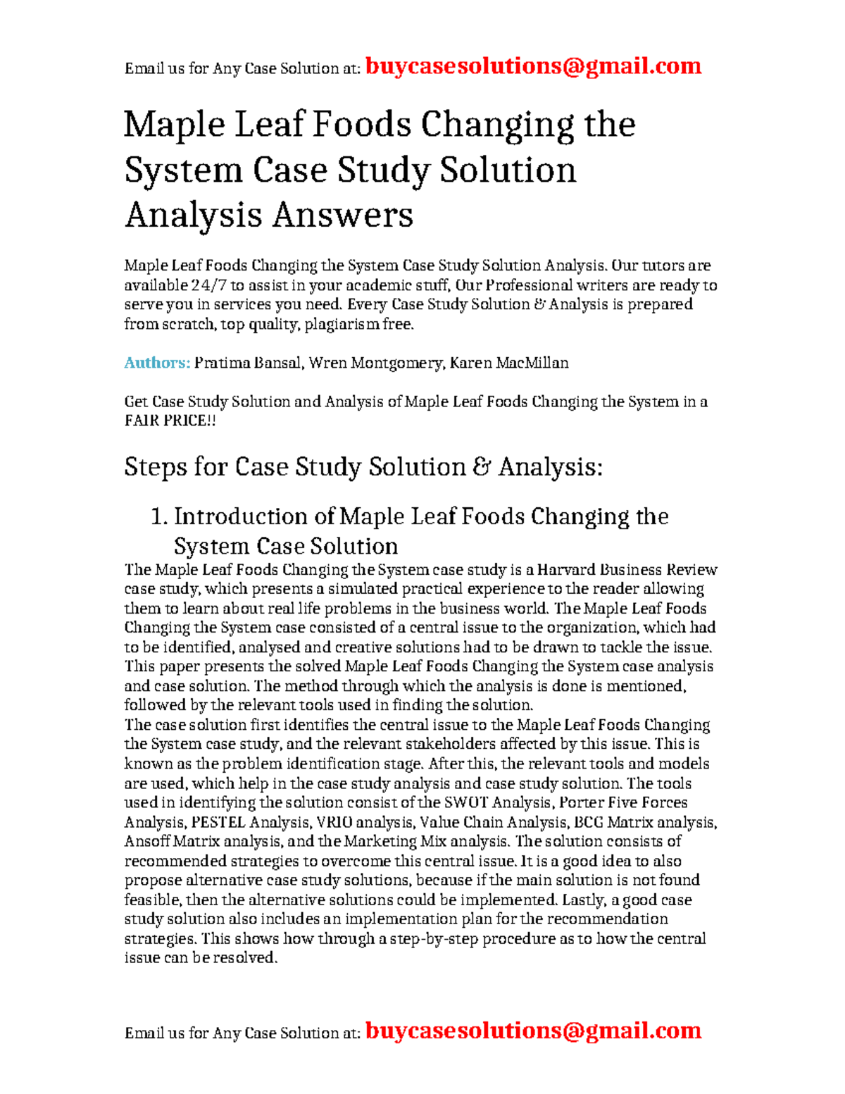 Case Solution Maple Leaf Foods Changing the System - Maple Leaf Foods ...