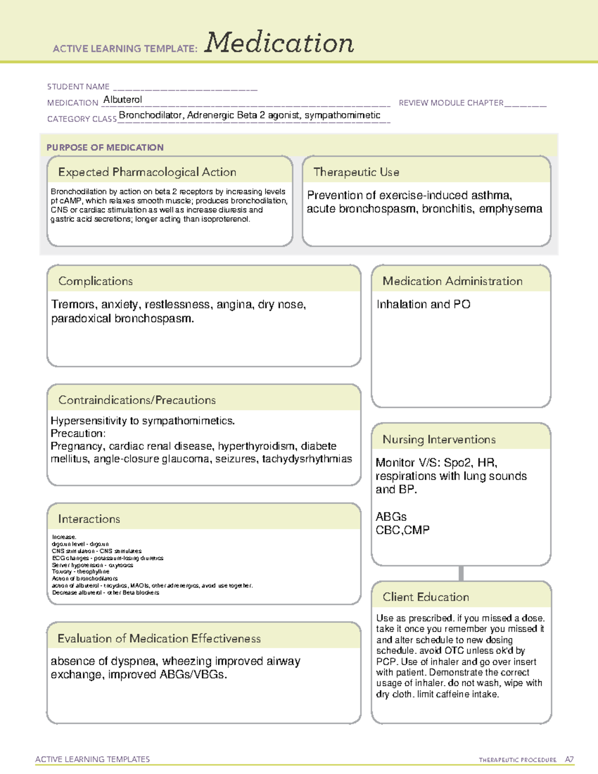 Albuterol - Drug Cards - ACTIVE LEARNING TEMPLATES THERAPEUTIC ...
