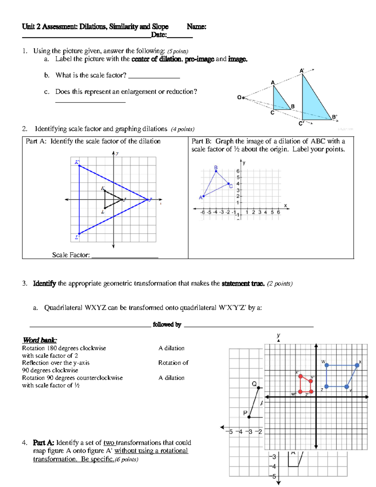 Unit 2 Assessment: Dilations, Similarity & Slope Evaluation - Studocu