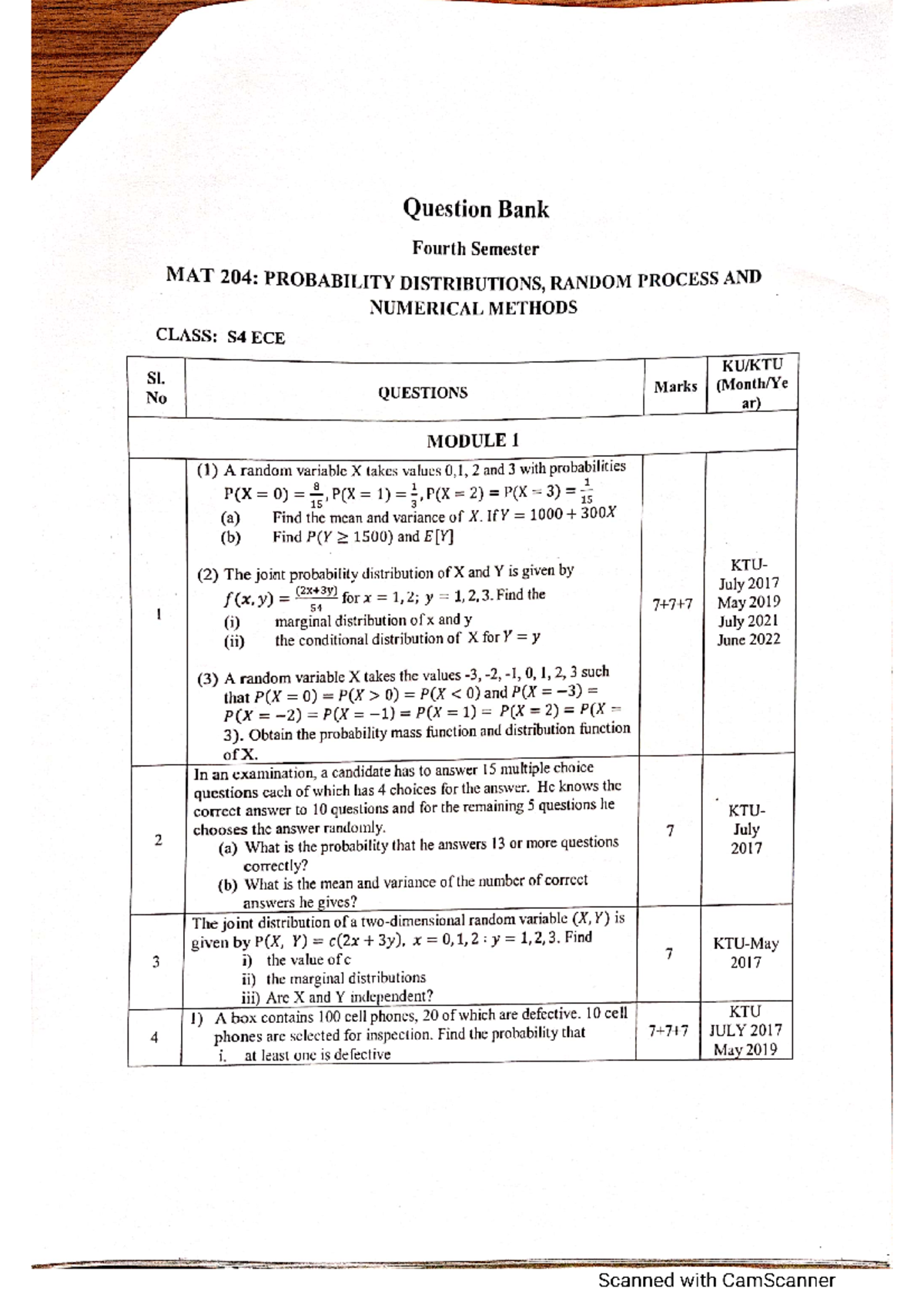MATH 204 Question Bank: Probability Distributions & Numerical Methods - Studocu