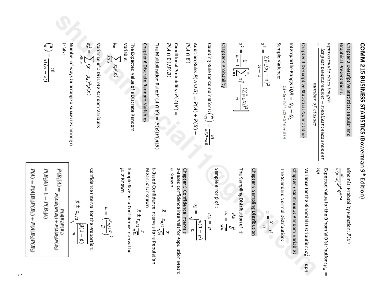 COMM 215 Final Exam Crash Course: Key Formulas & Concepts - Studocu