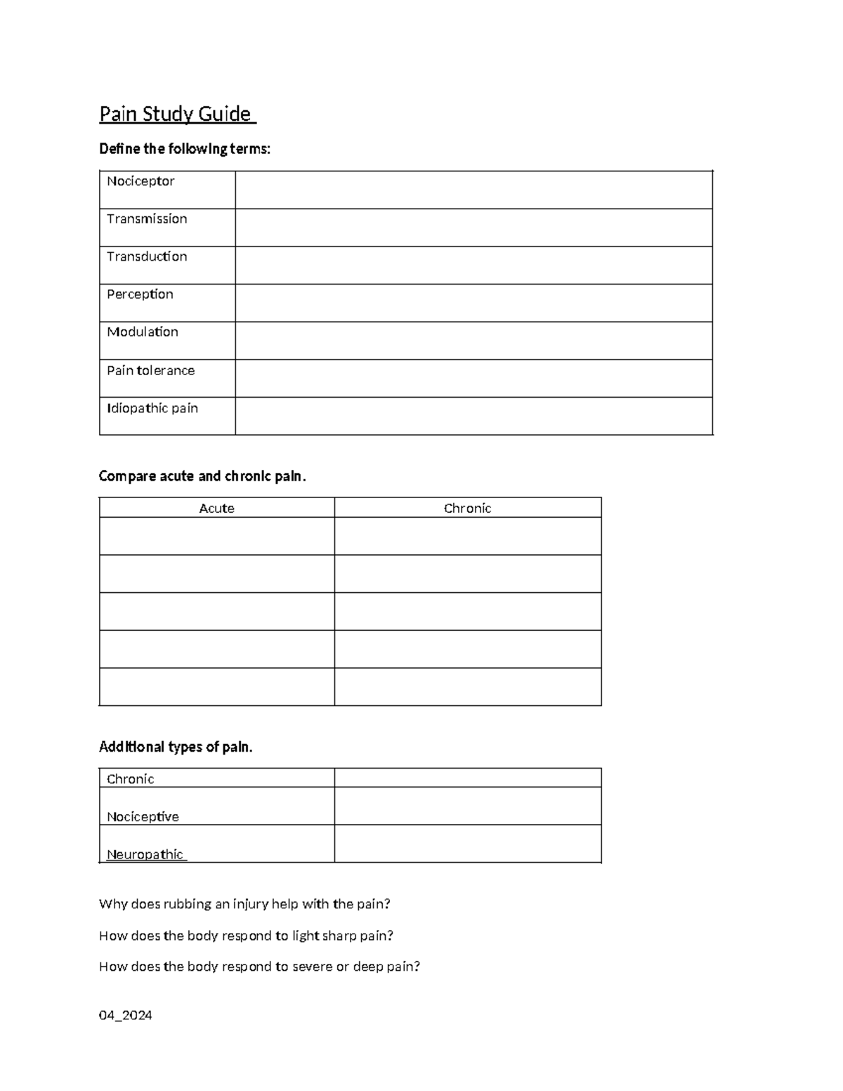 NUR 101 Pain Management Study Guide: Key Concepts & Assessment - Studocu