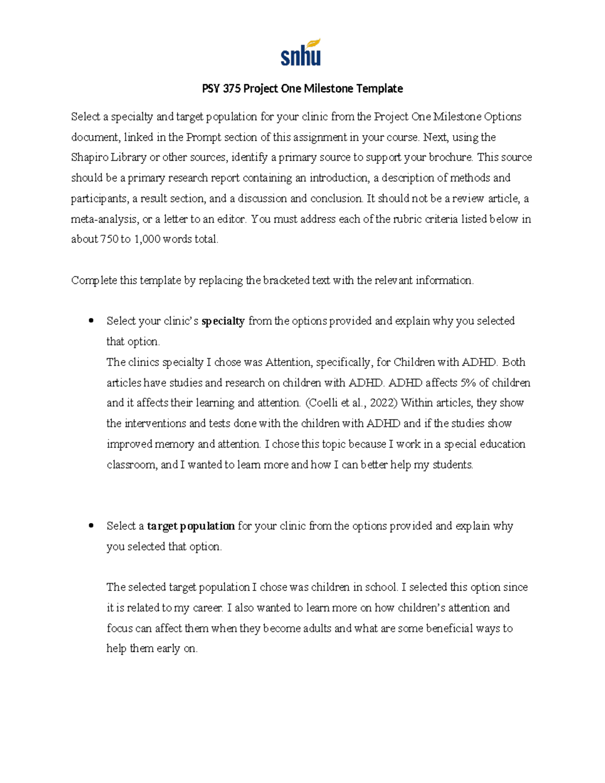 PSY 375 Project One: Attention Intervention for Children with ADHD ...