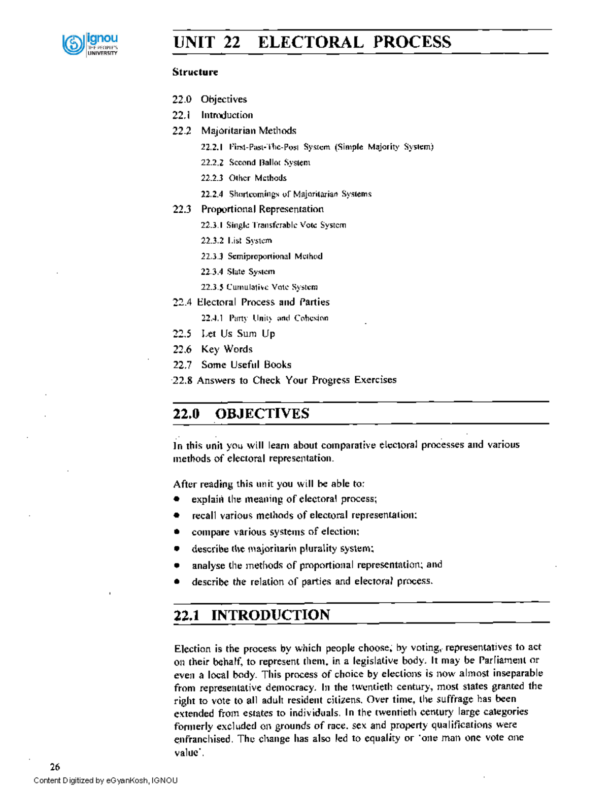 Electoral Systems: Majoritarian and Proportional Approaches (IGNOU ...