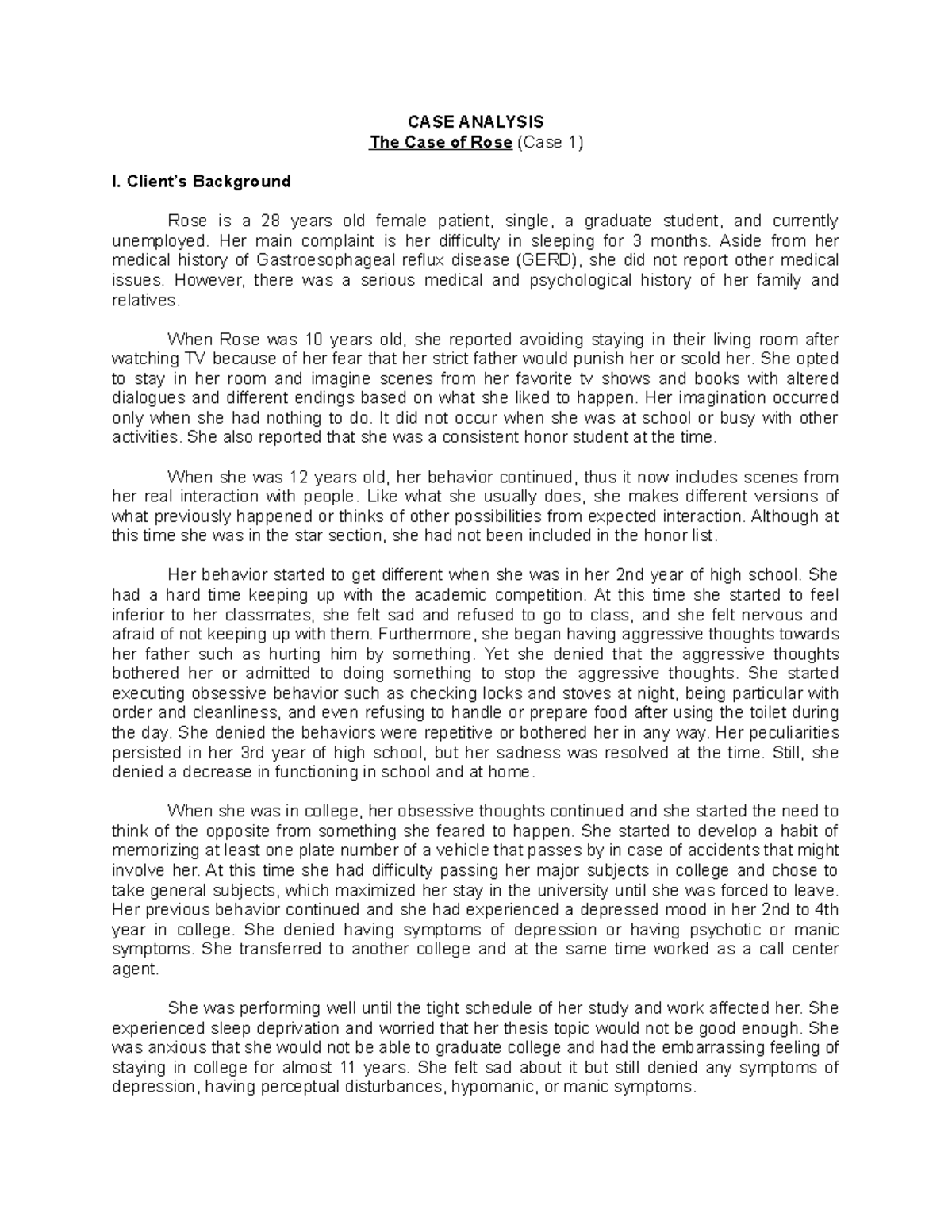 Case Study: Obsessive-Compulsive Disorder in a 28-Year-Old Female - Studocu