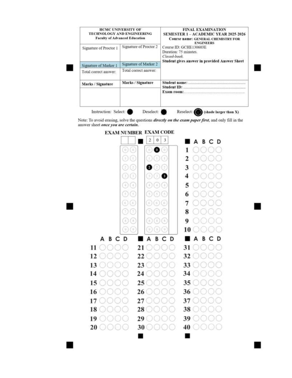 Mã đề 203 - Đề thi Hóa học Tổng hợp - Studocu