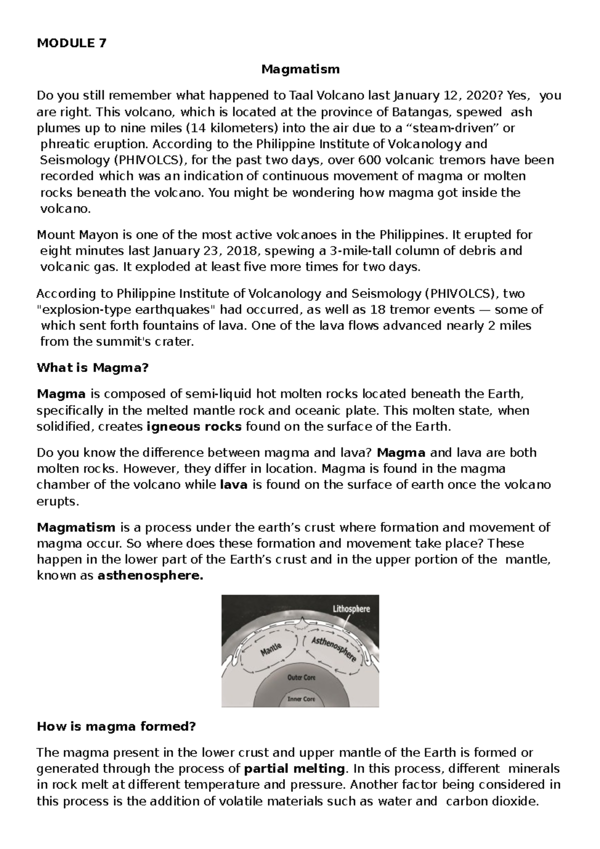 Earth and Life Science - MODULE 7 Magmatism Do you still remember what ...