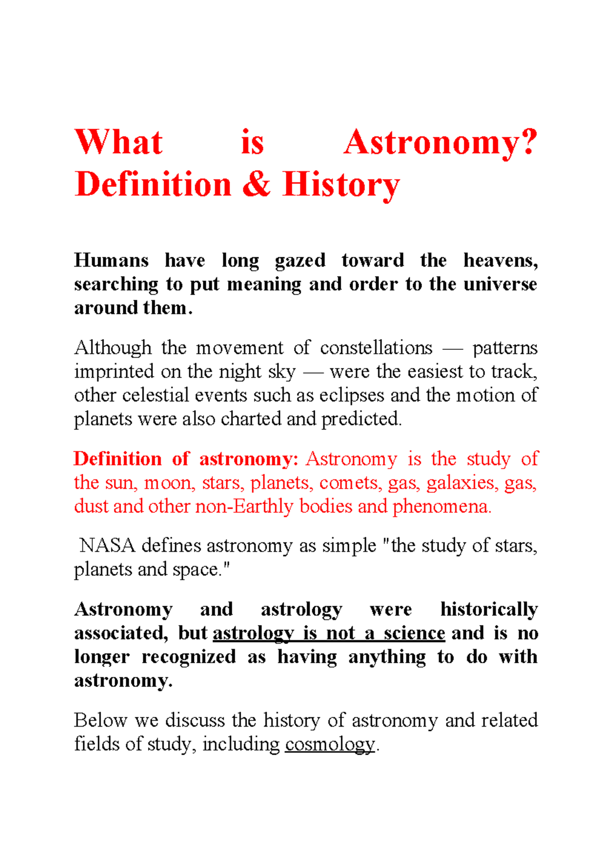 U4 - Astronomy: Definition, History, and Key Concepts Explained - Studocu