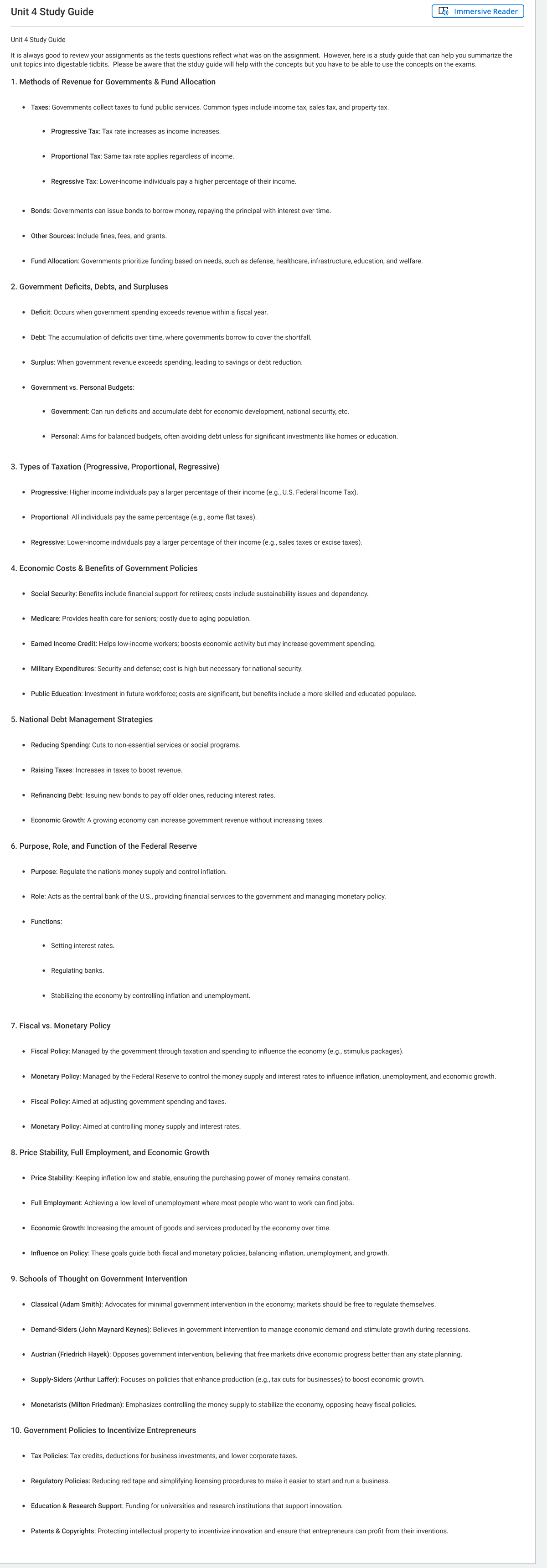 Unit 4 Study Guide: Government Role in Economics (G04H13/06) - Unit 4 ...