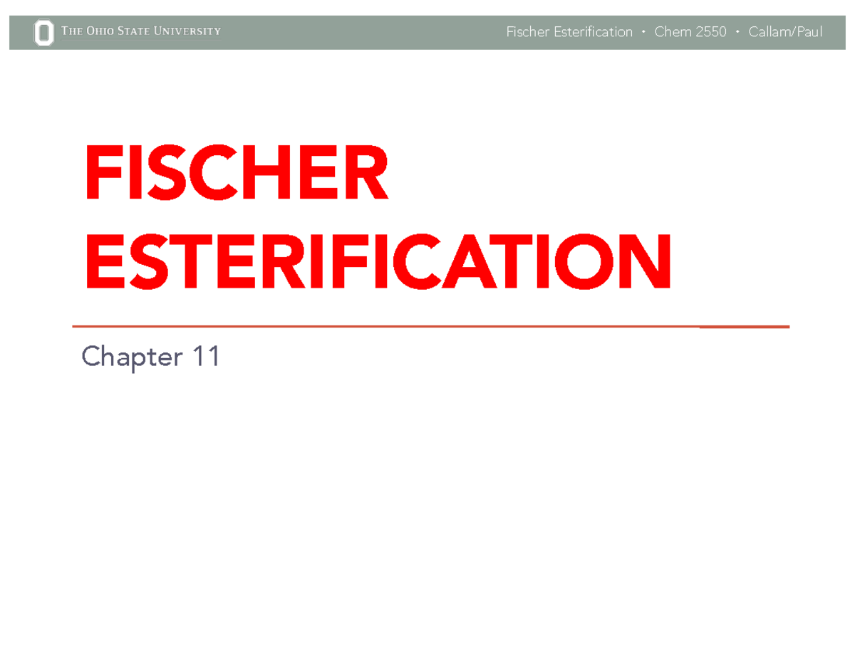 Fischer Esterification Lab Procedure & Analysis - Chem 2550 - Studocu