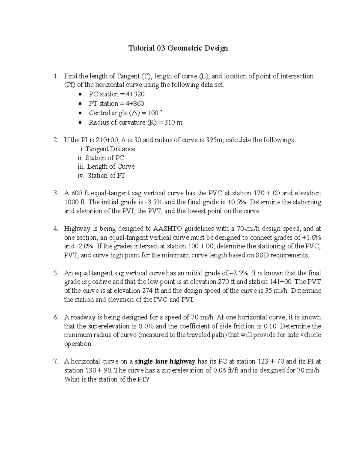 Tutorial 03: Geometric Design Analysis and Calculations - Studocu
