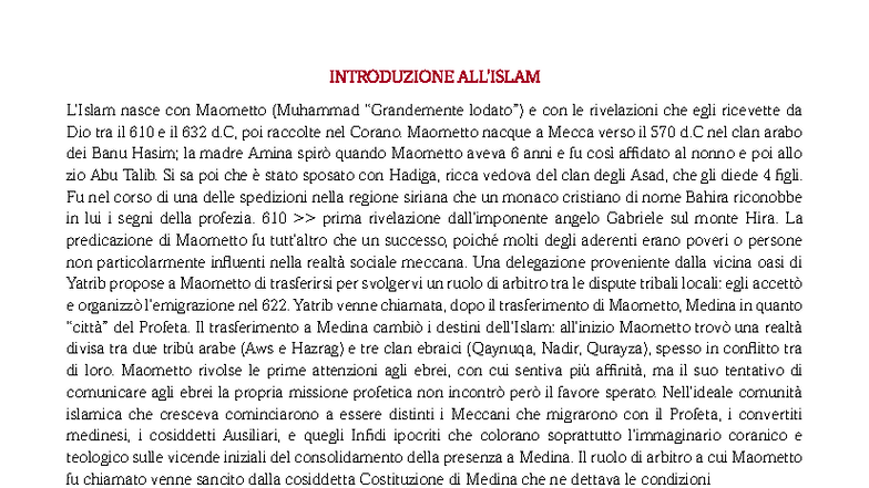 Introduzione alla Storia e alla Letteratura Araba (ARAB 101) - Studocu