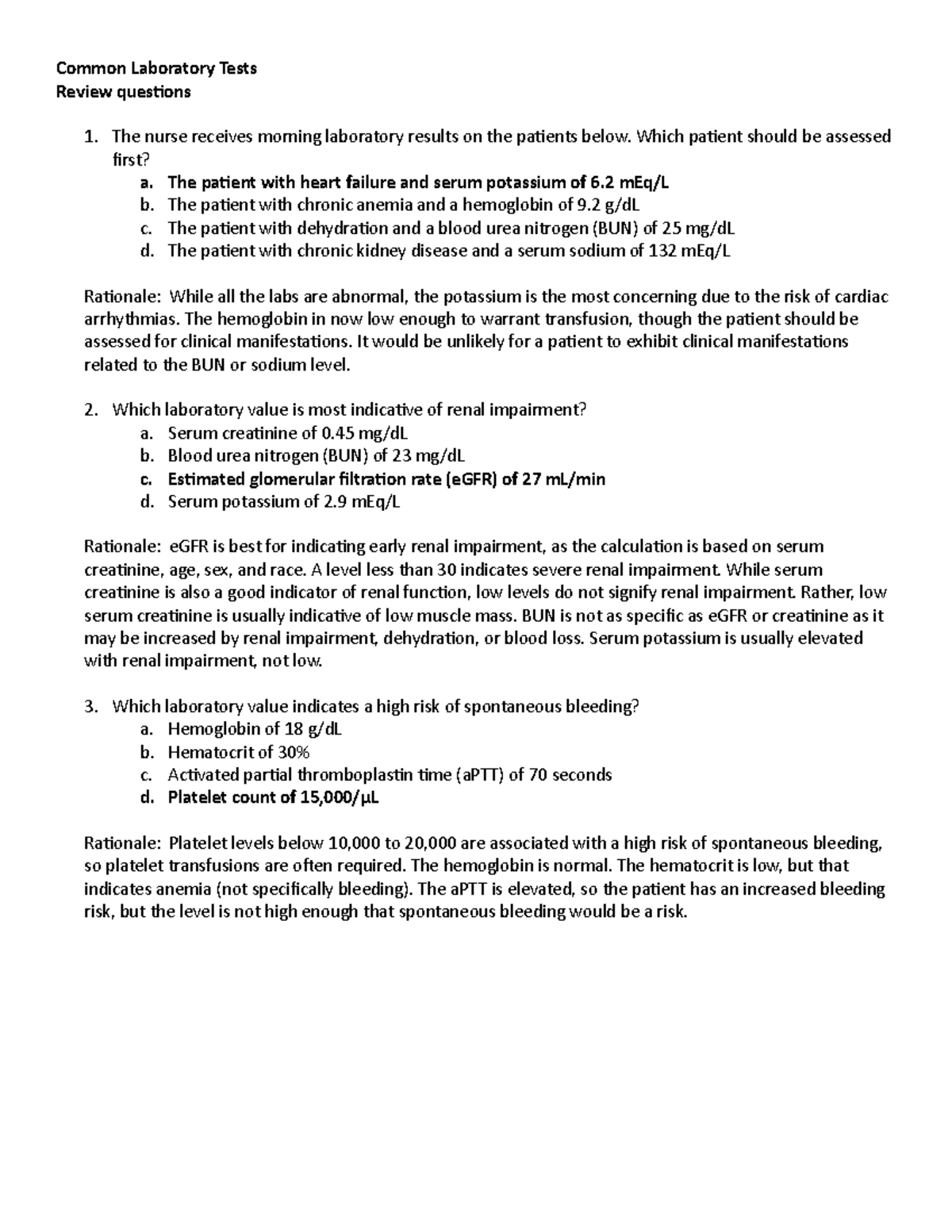 Common Laboratory Tests questions answers - Common Laboratory Tests ...