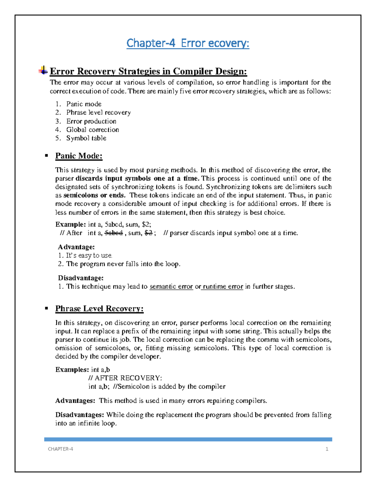Chapter 4: Error Recovery Strategies in Compiler Design - Studocu