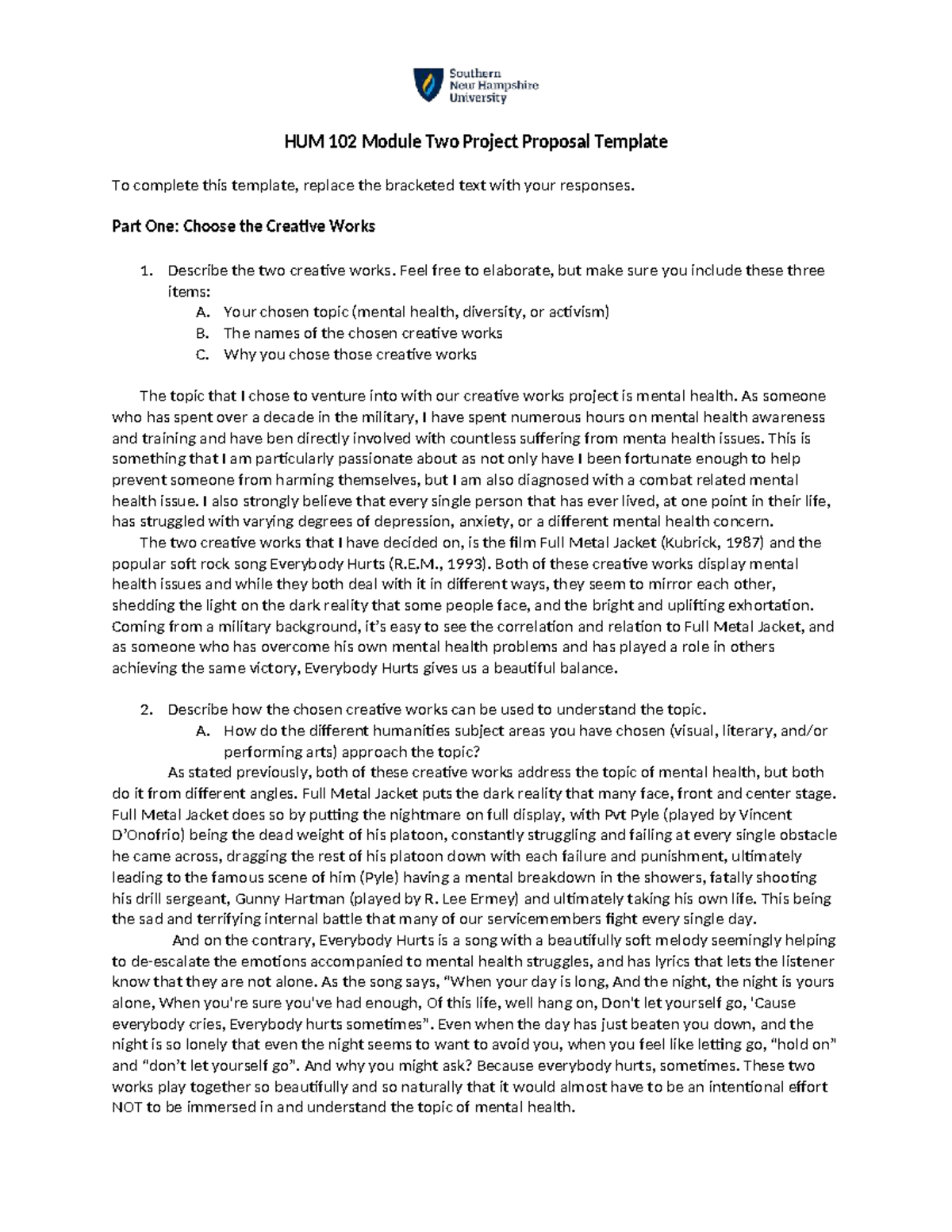 2.2 project template - graded 100 - HUM 102 Module Two Project Proposal ...