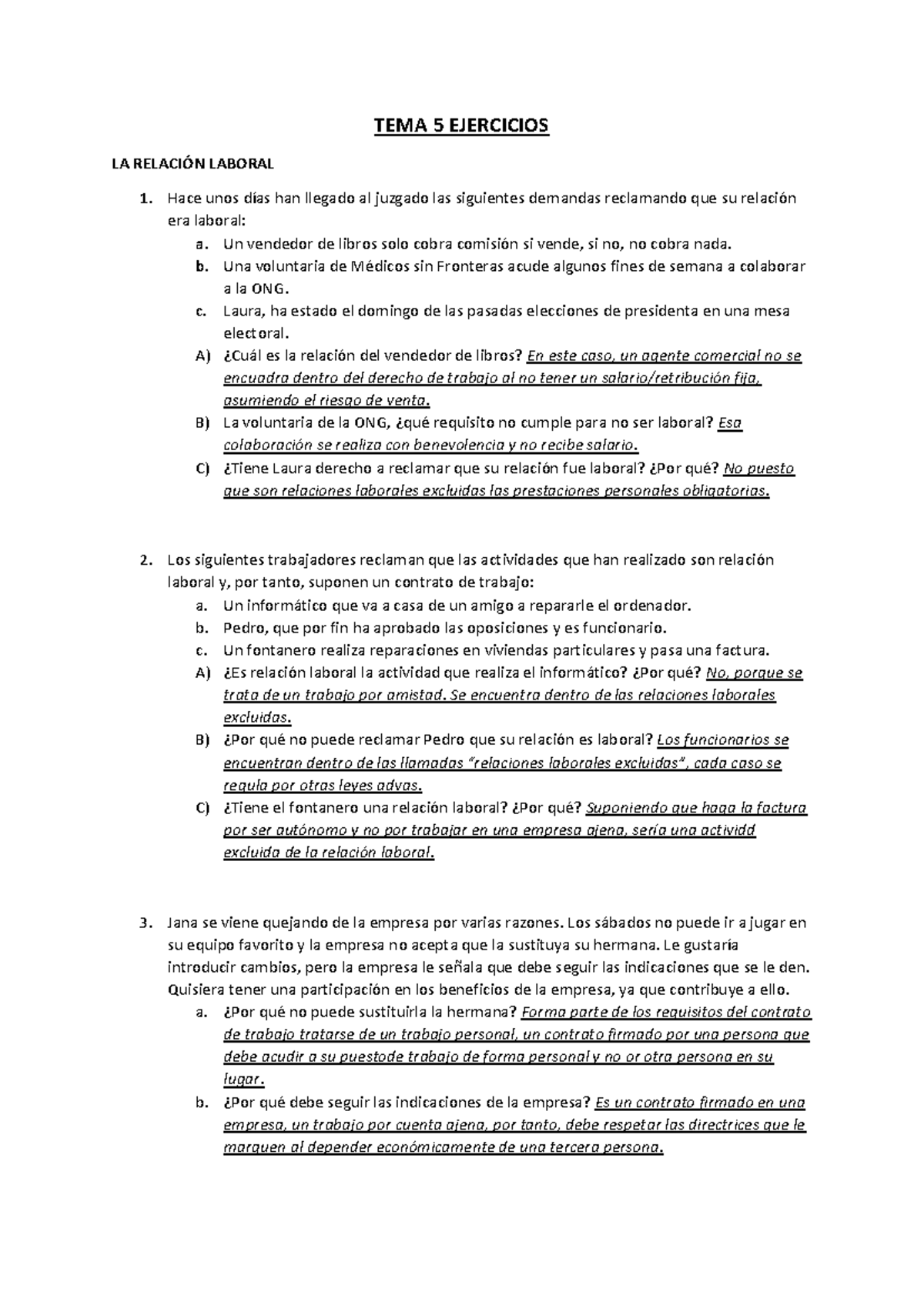 TEMA 5 - Para FP y Bachillerato - TEMA 5 EJERCICIOS LA RELACI”N LABORAL Hace unos dÌas han ...
