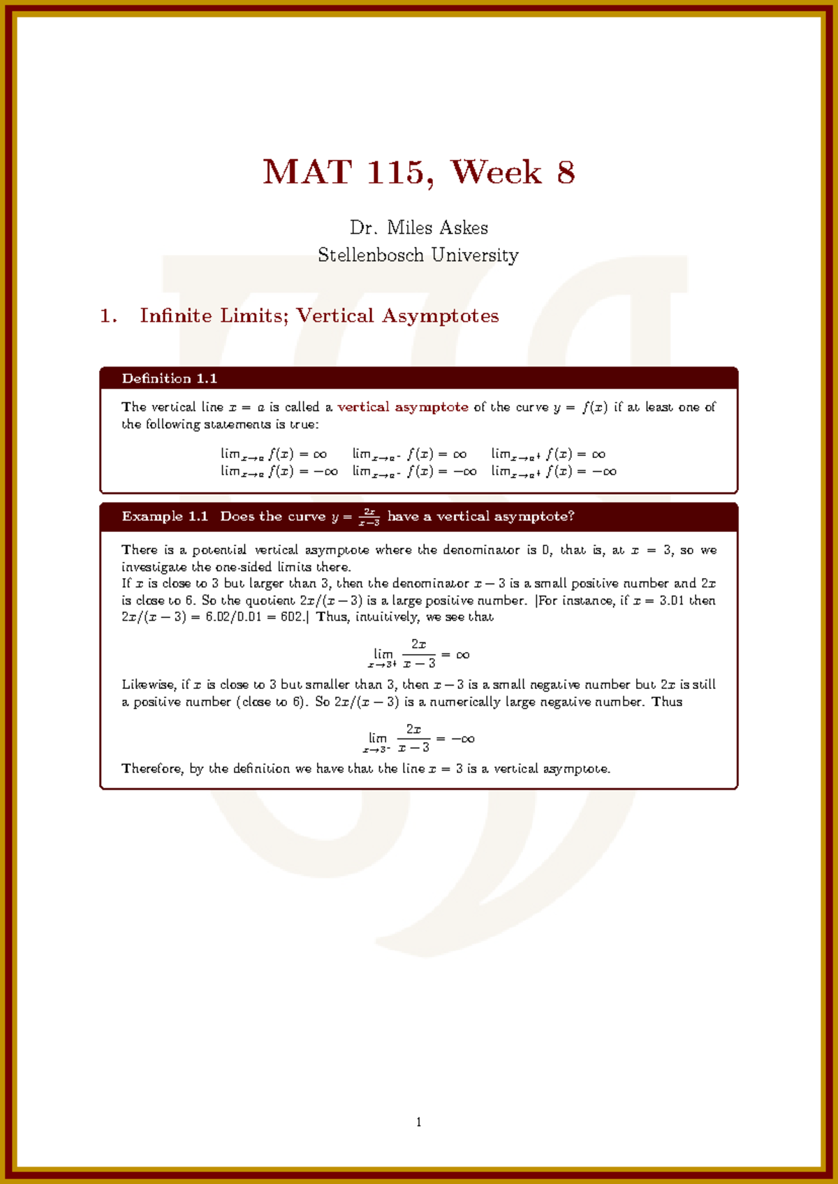 MAT 115, Week 8: Limits and Asymptotes - Studocu