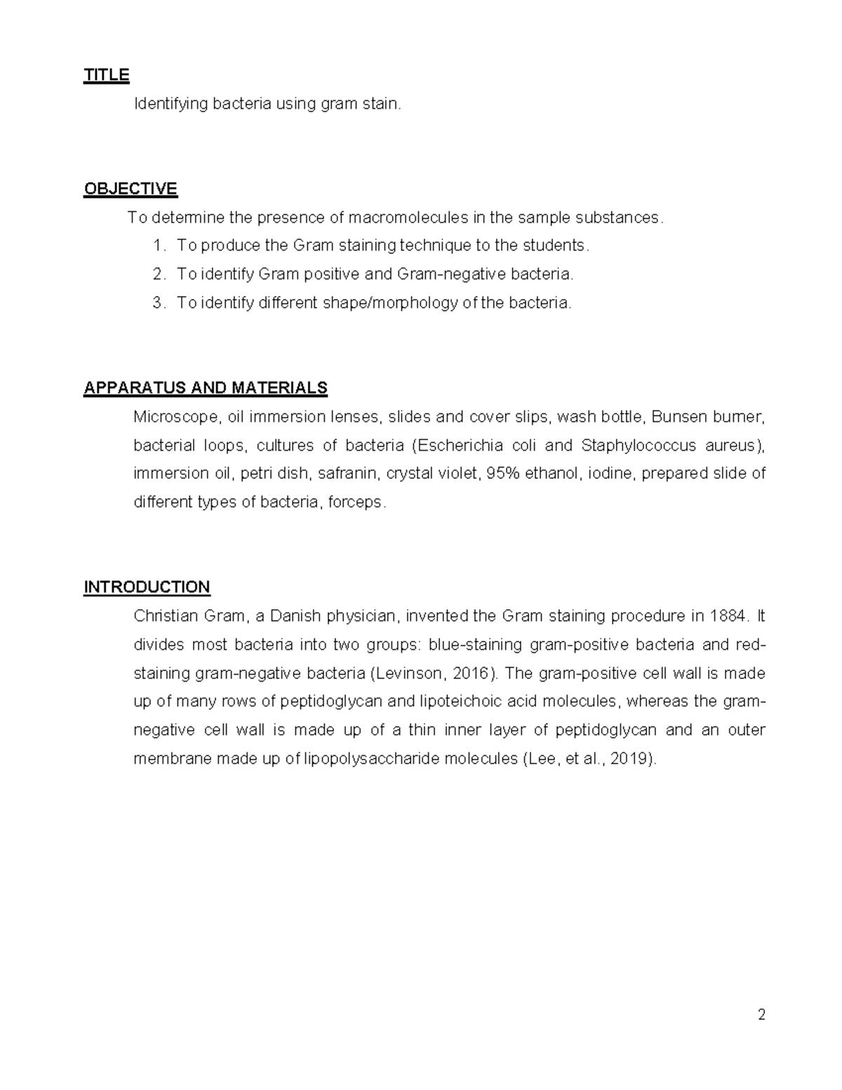 Lab Report - Identifying Bacteria Using Gram Staining Techniques - Studocu