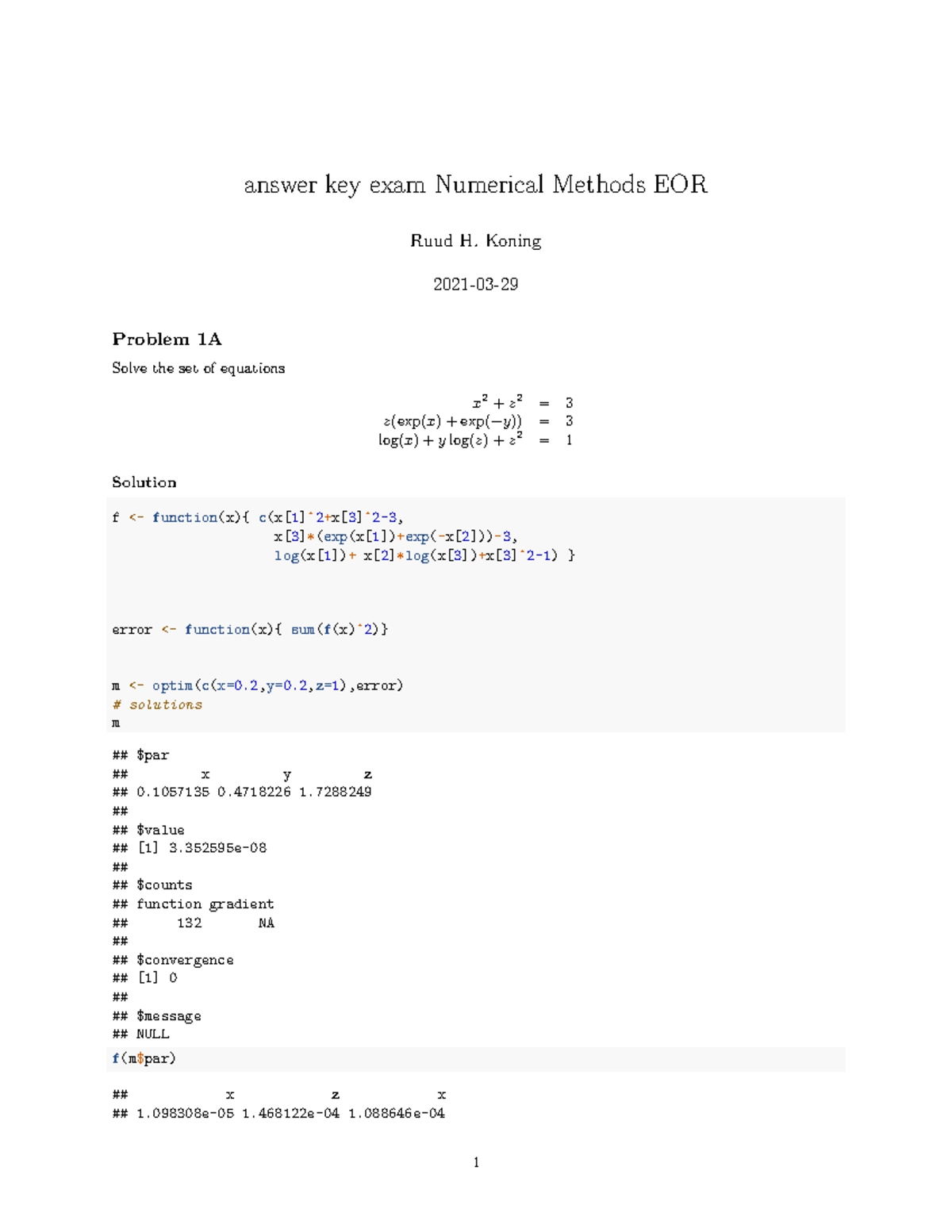 2021 Numerical Methods Exam Answer Key (EOR) - Studeersnel