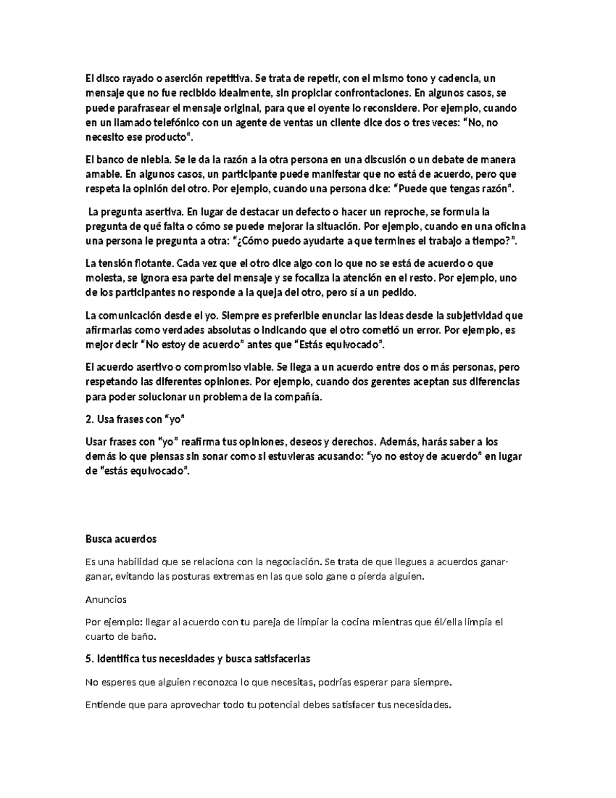 Estrategias de Comunicación Asertiva: El Disco Rayado y Más - Studocu