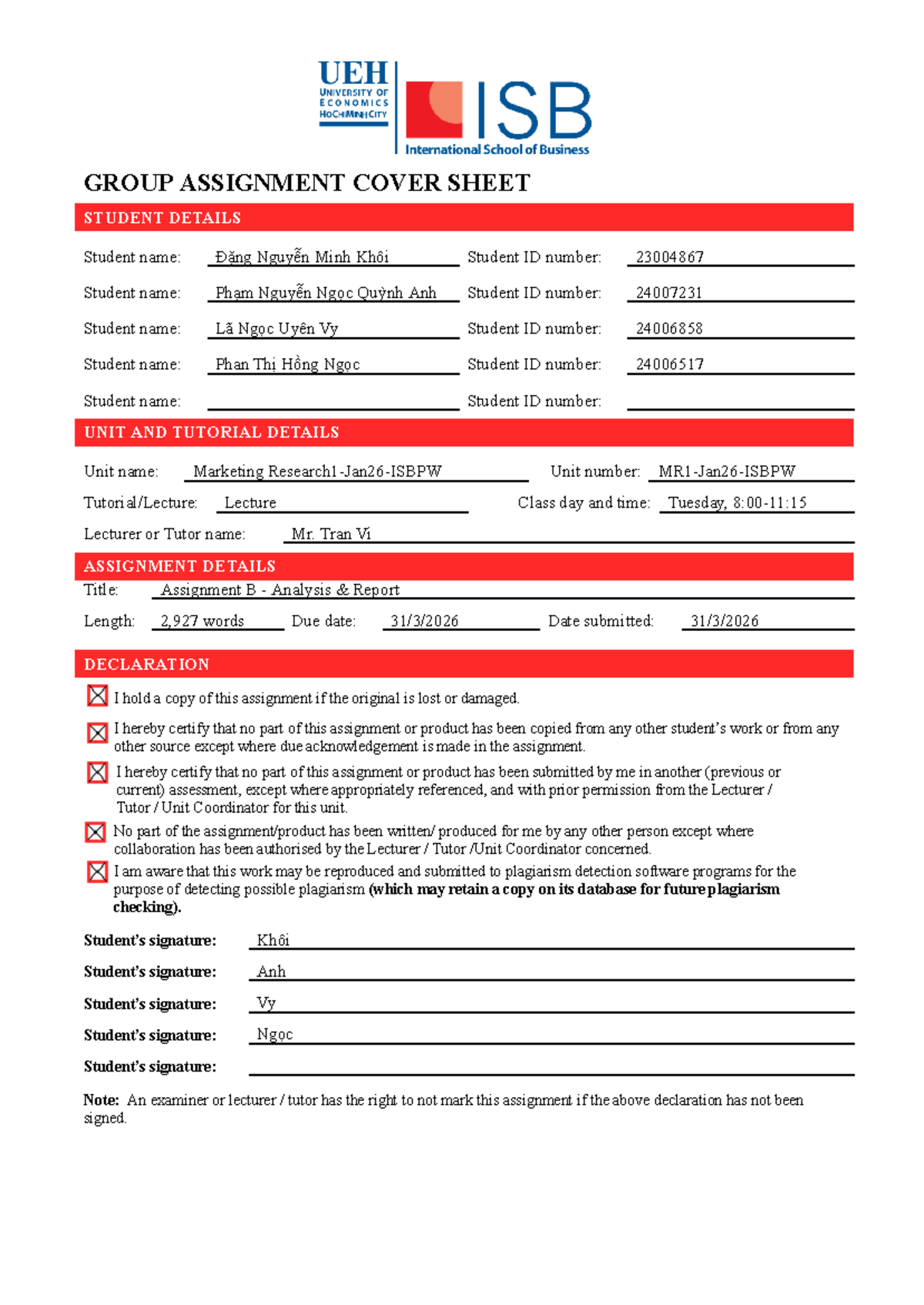 Assignment B Analysis Report - Marketing Research Group 6 MR1-Jan26 ...