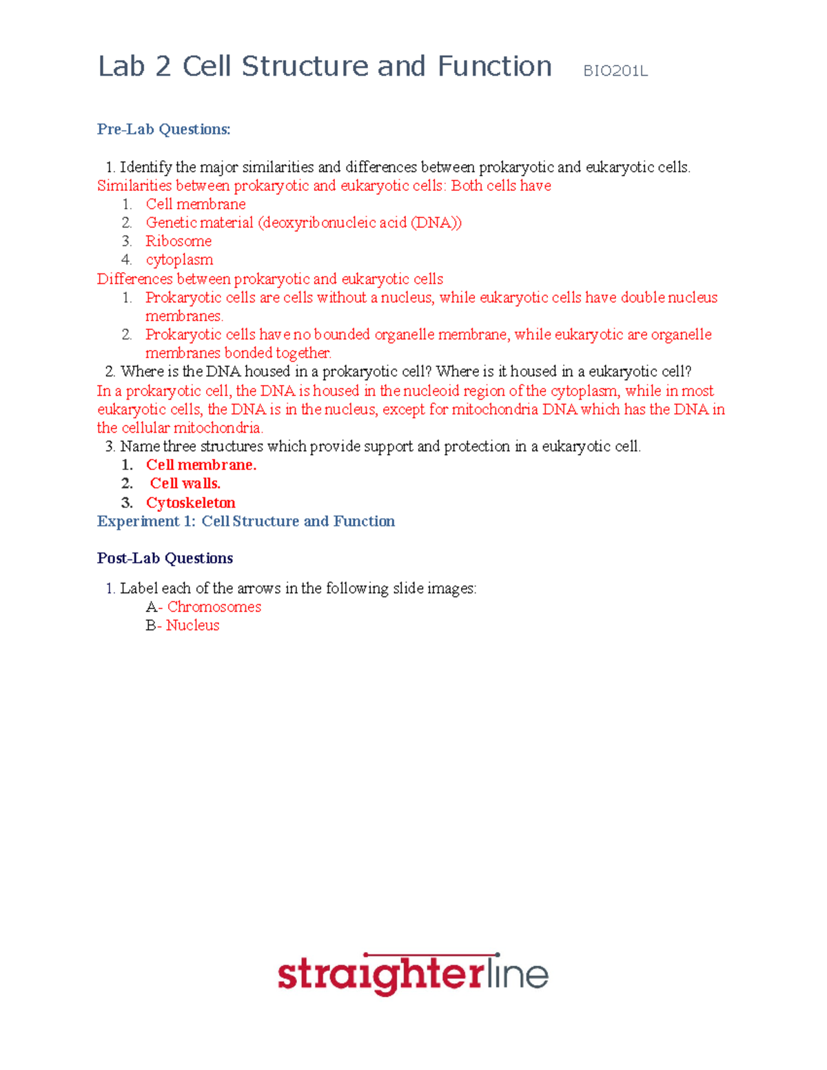 Lab week 2 Straighterline Anatomy I lab 2 - Pre-Lab Questions: “1. Identify the major ...
