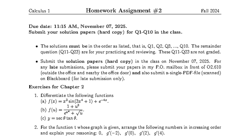 Calculus 1 Homework Assignment (MATH101) - Due Nov 7, 2025 - Studocu