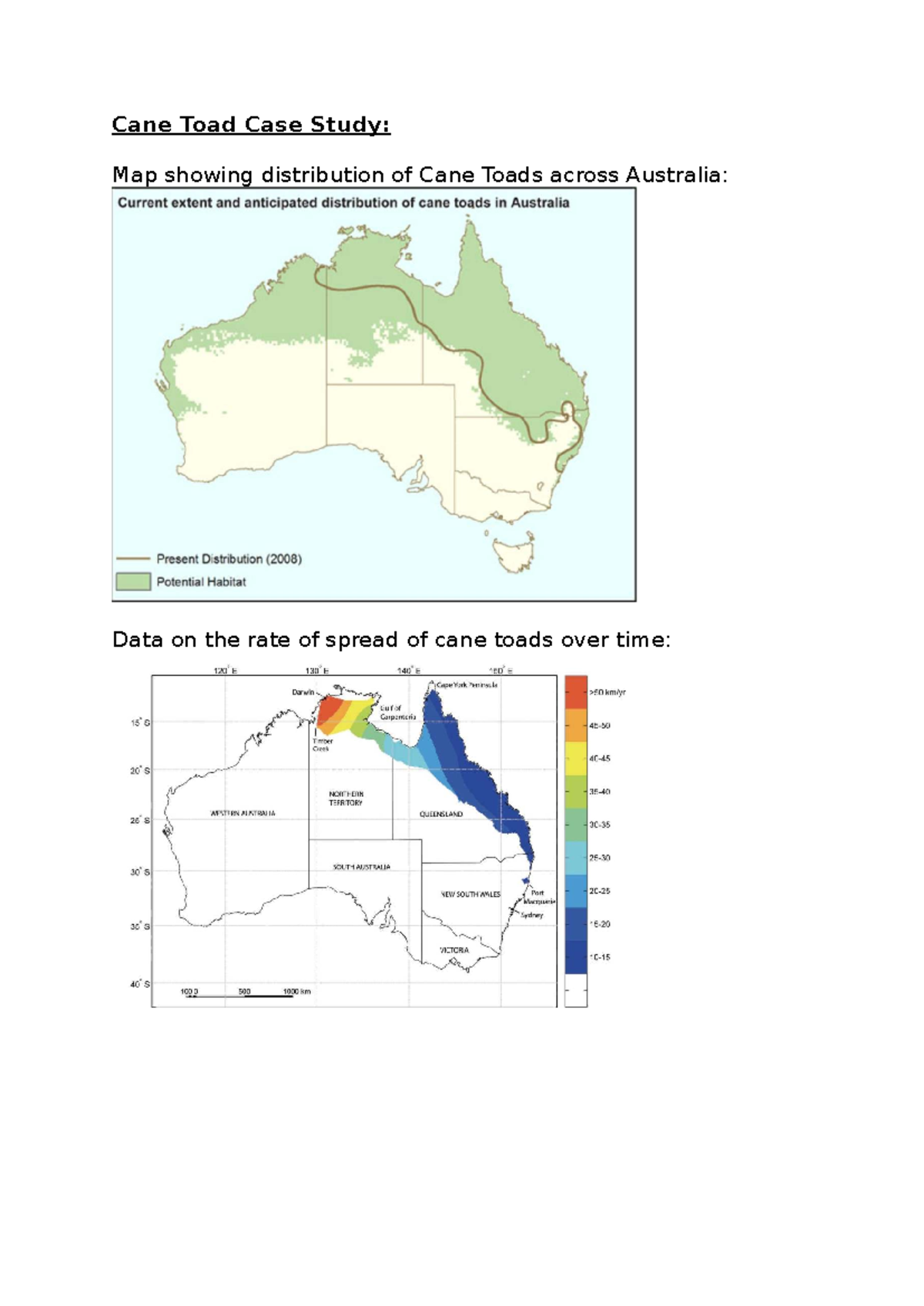 Cane Toad Case Study: Distribution and Spread in Australia - Studocu