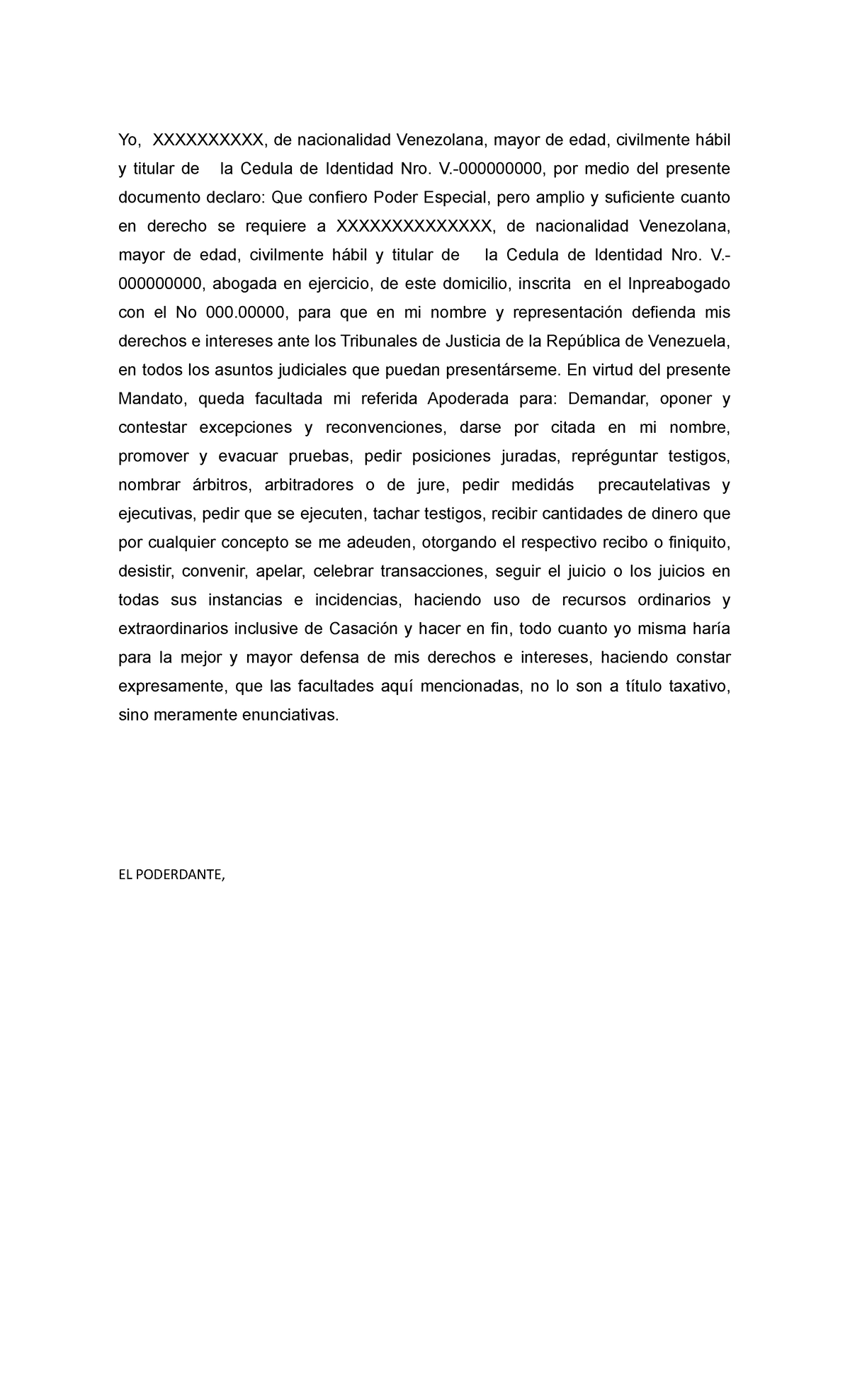 Modelo de Poder Especial para Representación Legal en Venezuela - Studocu