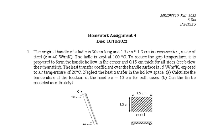 MECH3310 Fall 2022 Homework Assignment 4 - Heat Transfer Analysis - Studocu