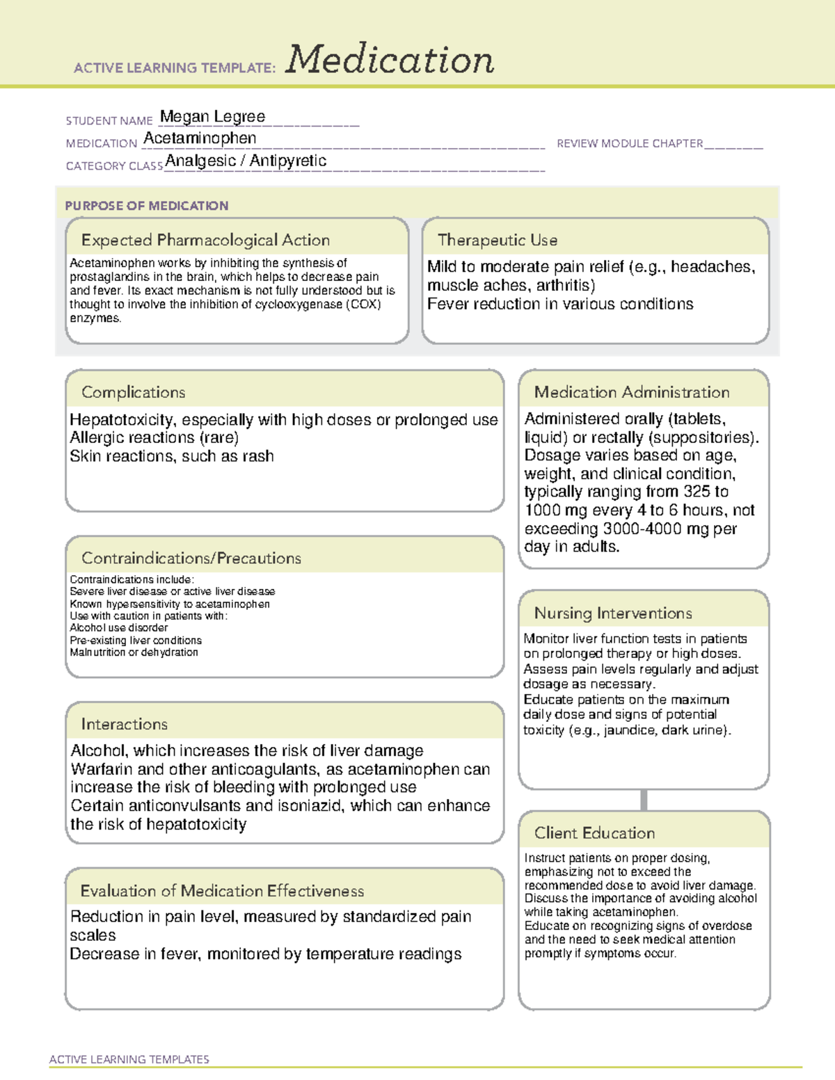 ACTIVE LEARNING TEMPLATE: Acetaminophen Review Module for Nursing ...