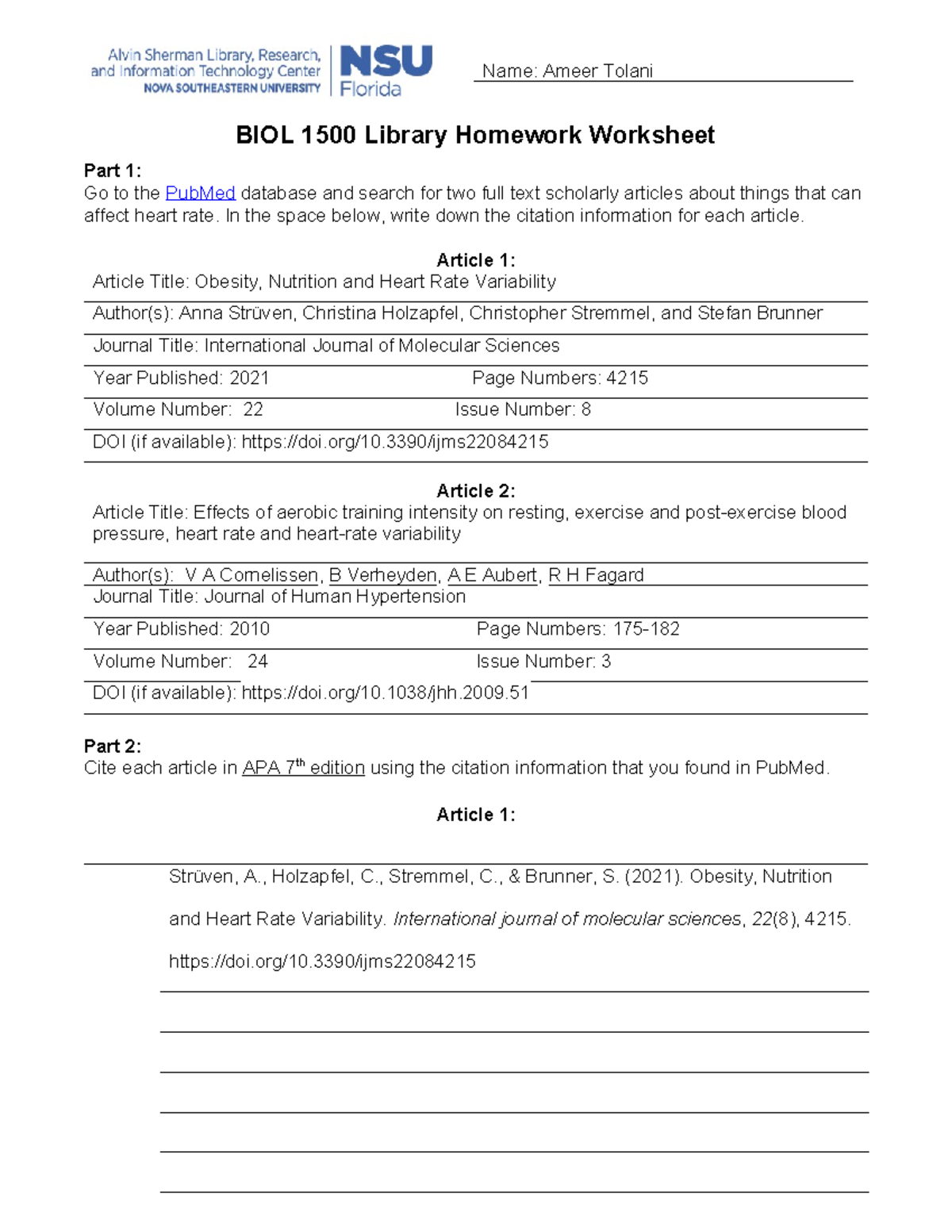 BIOL 1500 Library Worksheet - BIOL 1500 Library Homework Worksheet Part ...