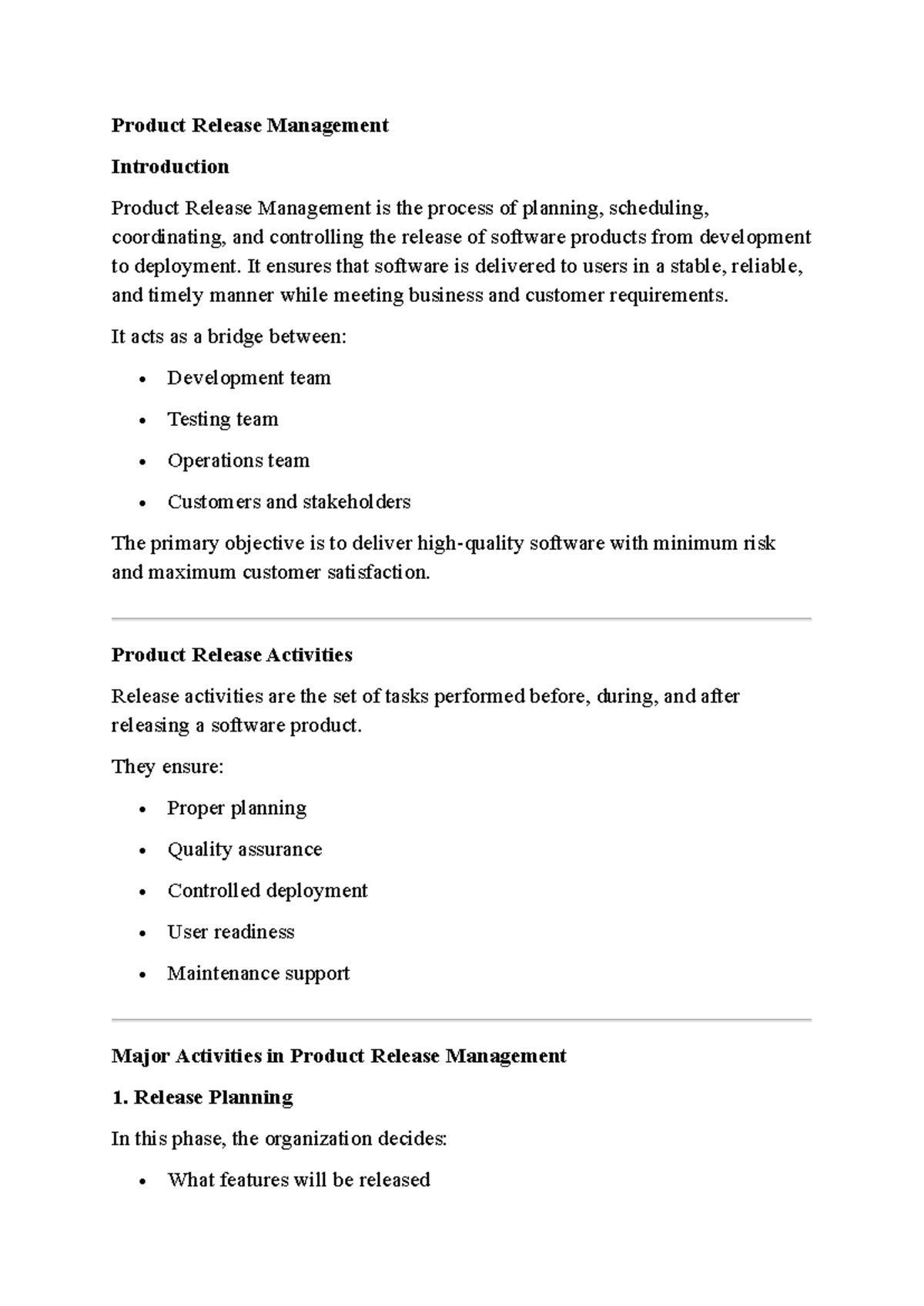 Unit 5 SEPM - Product Release & Risk Management Prep Notes - Studocu