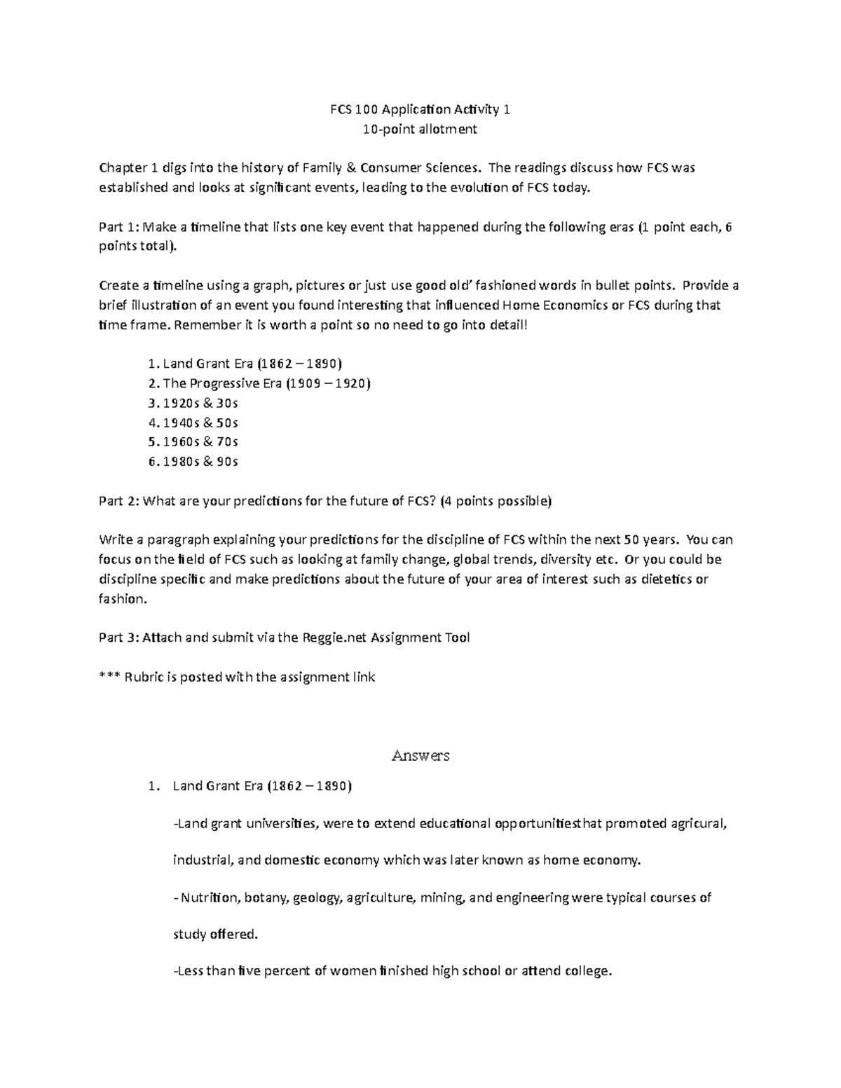 FCS 100 Application Activity 1: Timeline of Family & Consumer Sciences ...