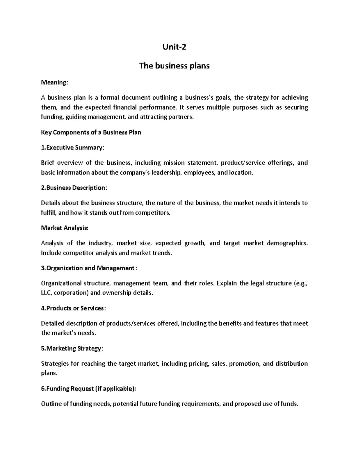 Unit 2: Comprehensive Guide to Business Plans and Strategies - Studocu