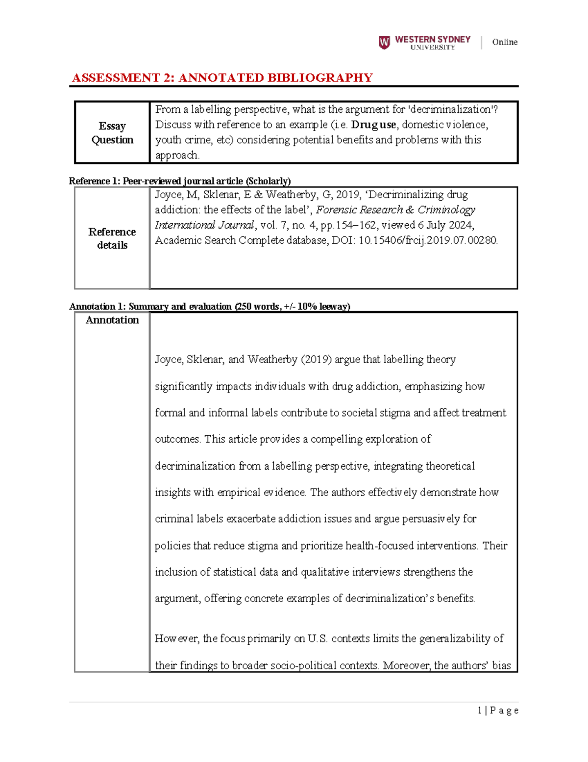 ASSESSMENT 2: ANNOTATED BIBLIOGRAPHY on Decriminalization & Labelling Theory - Studocu