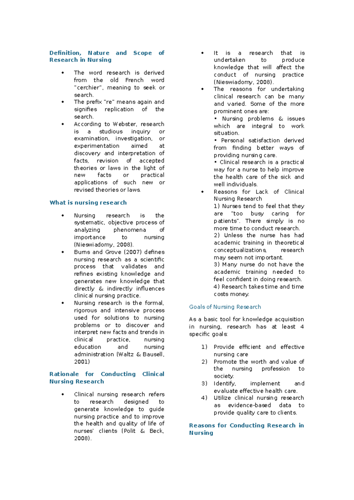 NURS 101 - Nursing Research 1: Intro to Research in Nursing - Studocu