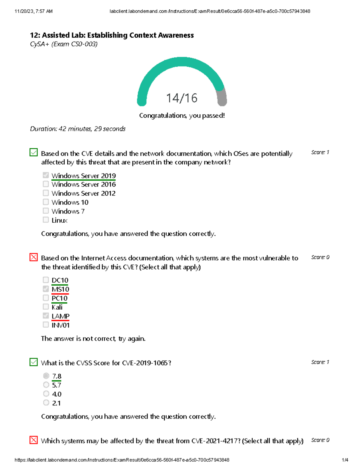 Assisted Lab: Context Awareness Exam Review for CySA+ CS0-003 - Studocu