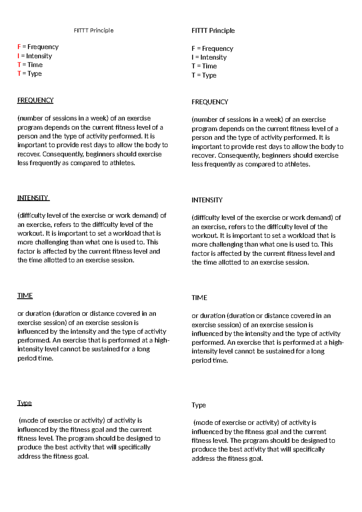 Fittt Principle - FITTT Principle F = Frequency I = Intensity T = Time ...
