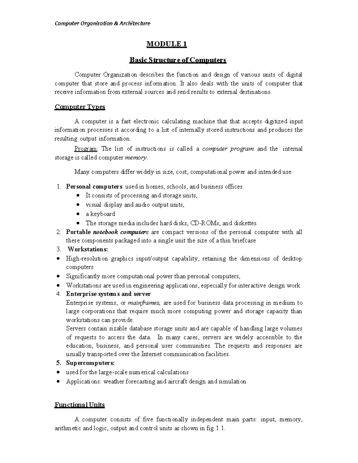 COA Module 1: Fundamentals of Computer Organization and Architecture ...