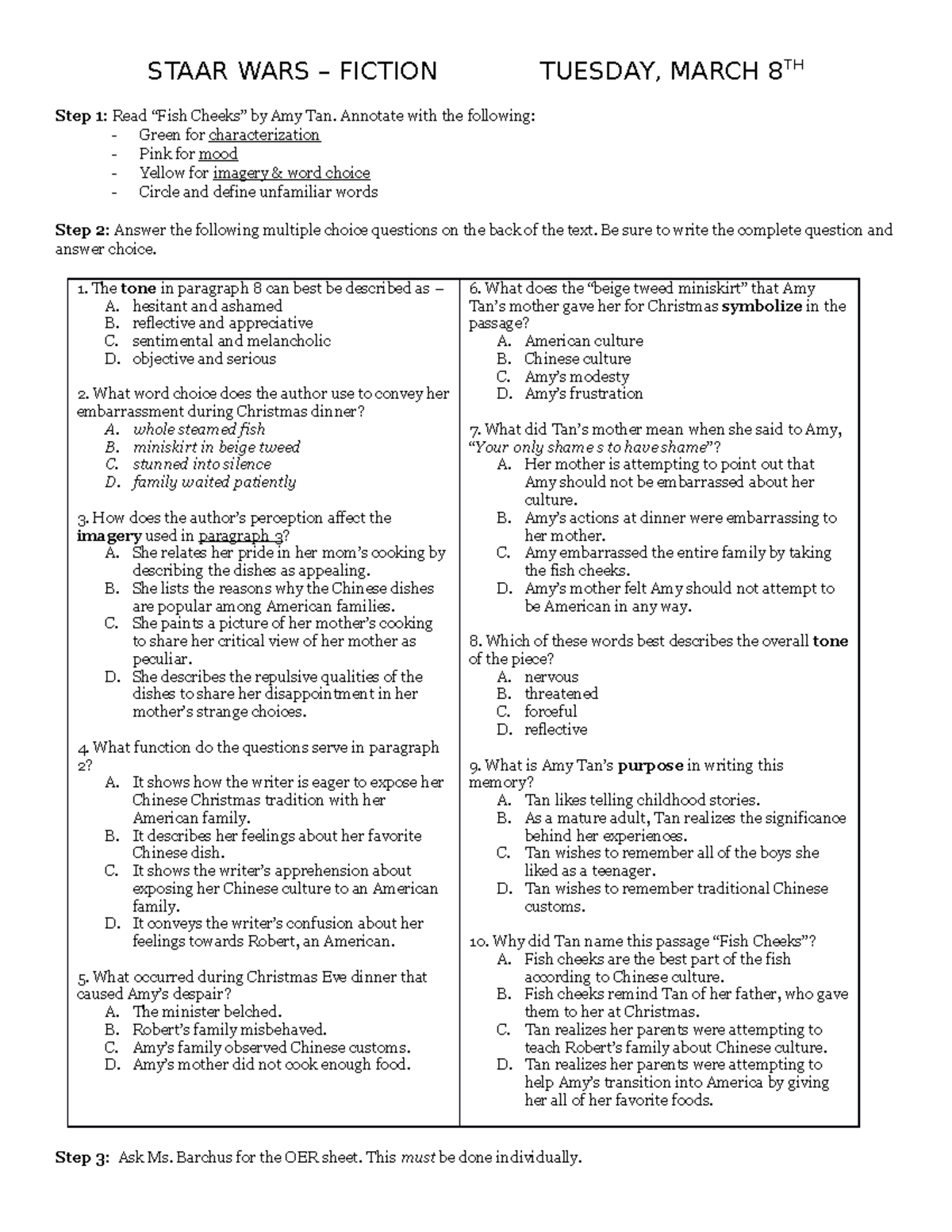 Fish Cheeks Analysis and Questions - STAAR WARS - Fiction Overview ...