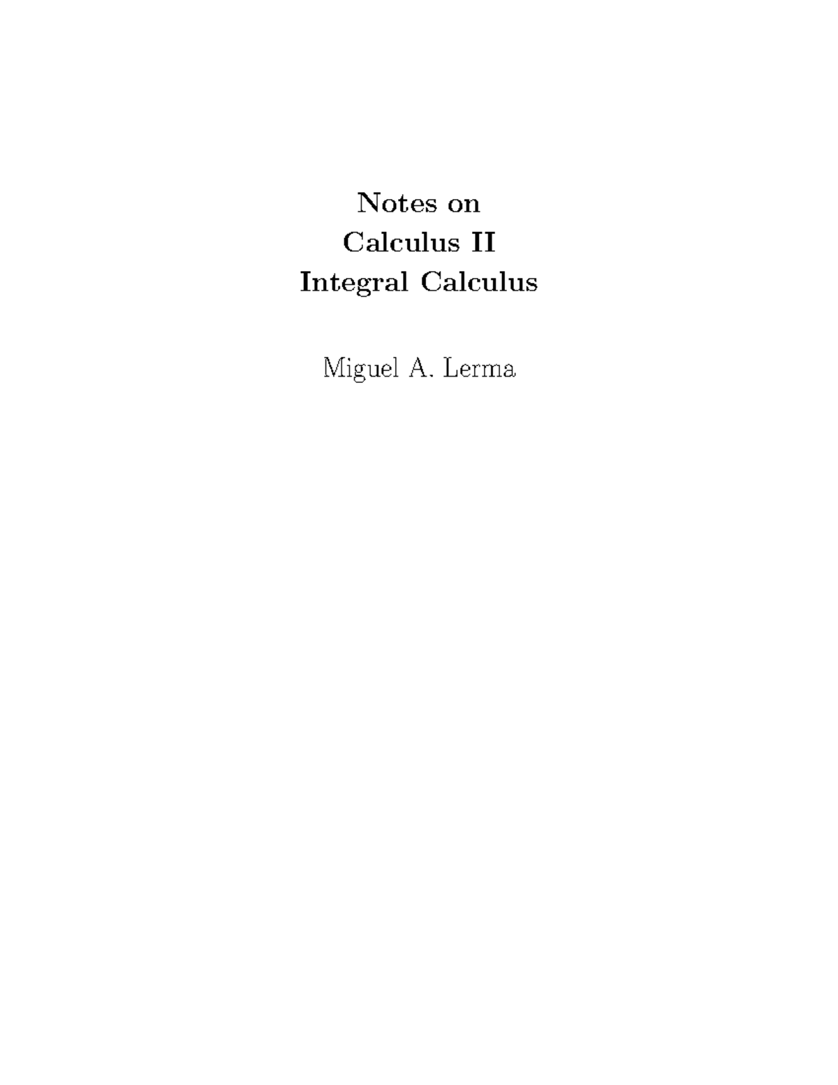 MATH 214-2: Integral Calculus II - Comprehensive Lecture Notes - Studocu